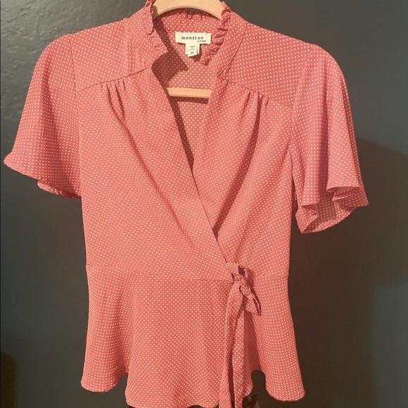 Monteau | Tops | Monteau Los Angeles Pink With White Polka Dots Faux ...